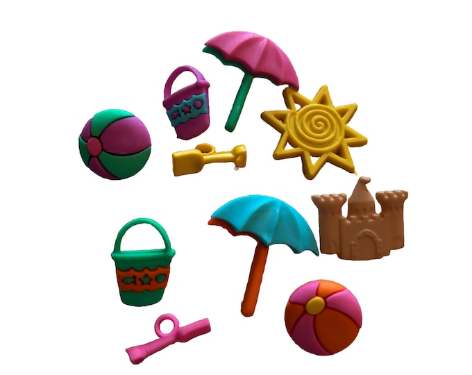 At the Beach Buttons Collection Set of 10 Shank Back Flat Back Sun ...