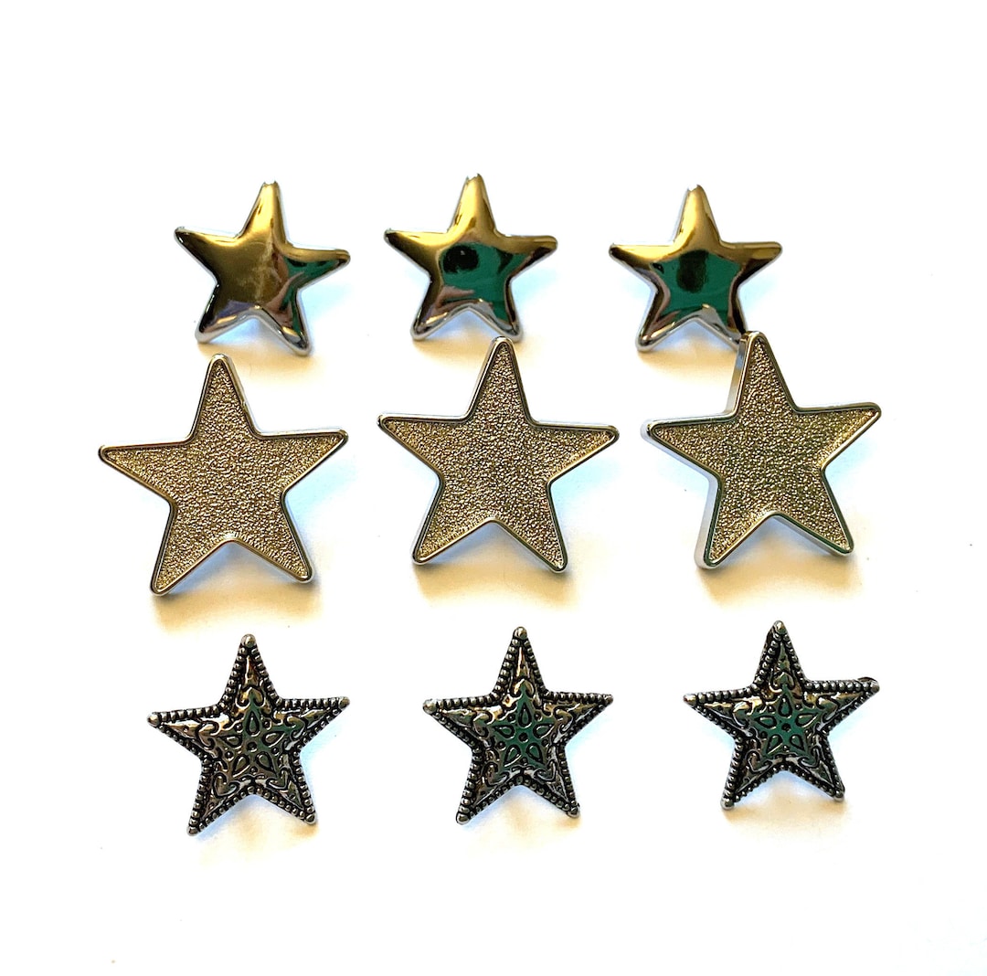 Silver Stars Buttons Galore Collection Set of 9 Shank Flat Back Choice ...