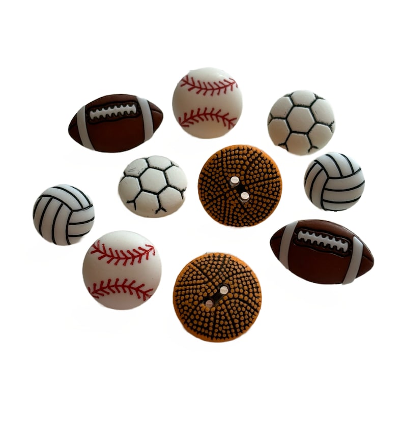 School Sports Balls Buttons Collection Shank Back Sew Thru Flatback ...