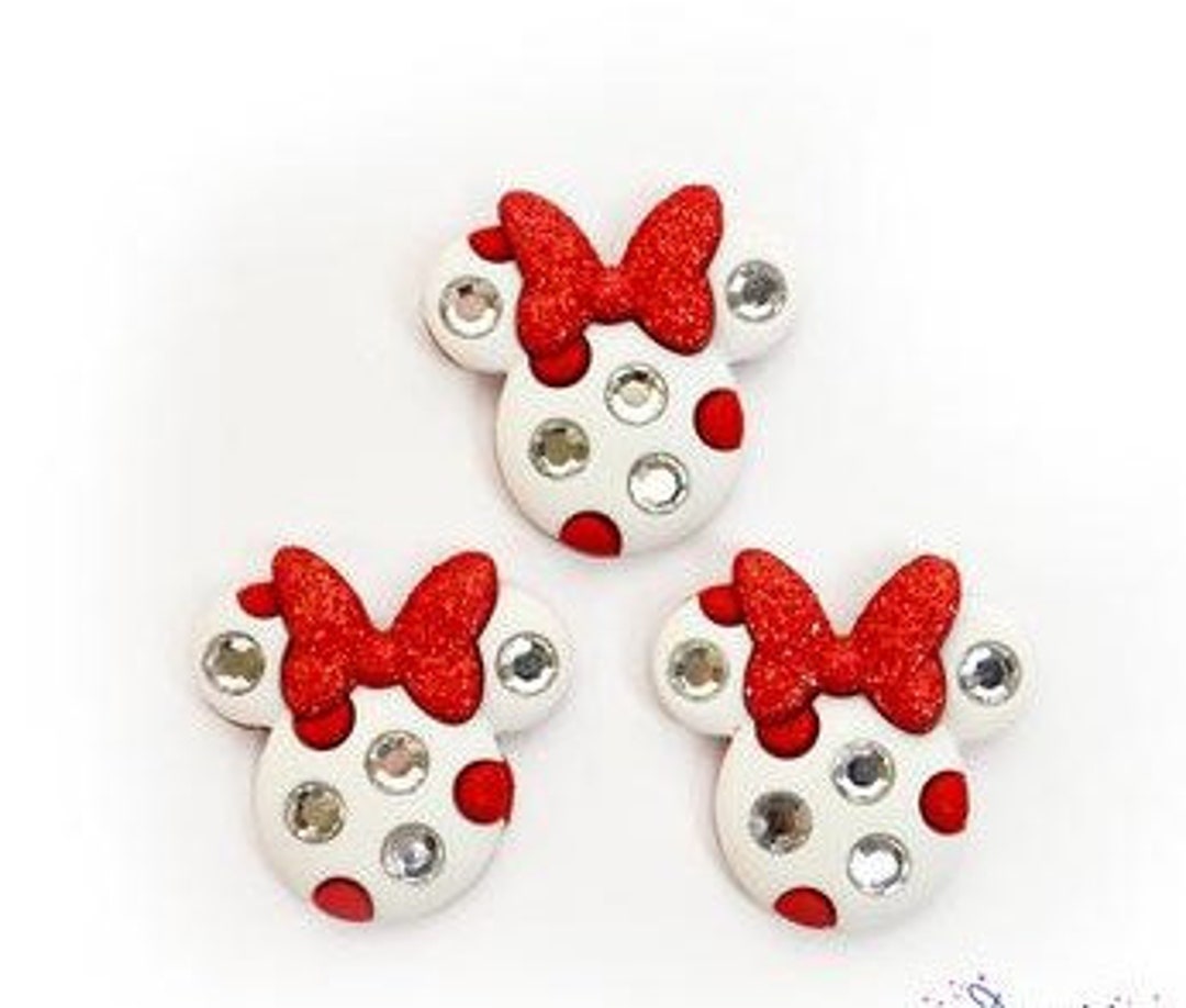 Disney Minnie Mouse Rhinestone Heads Buttons Red & White Shank Flat ...