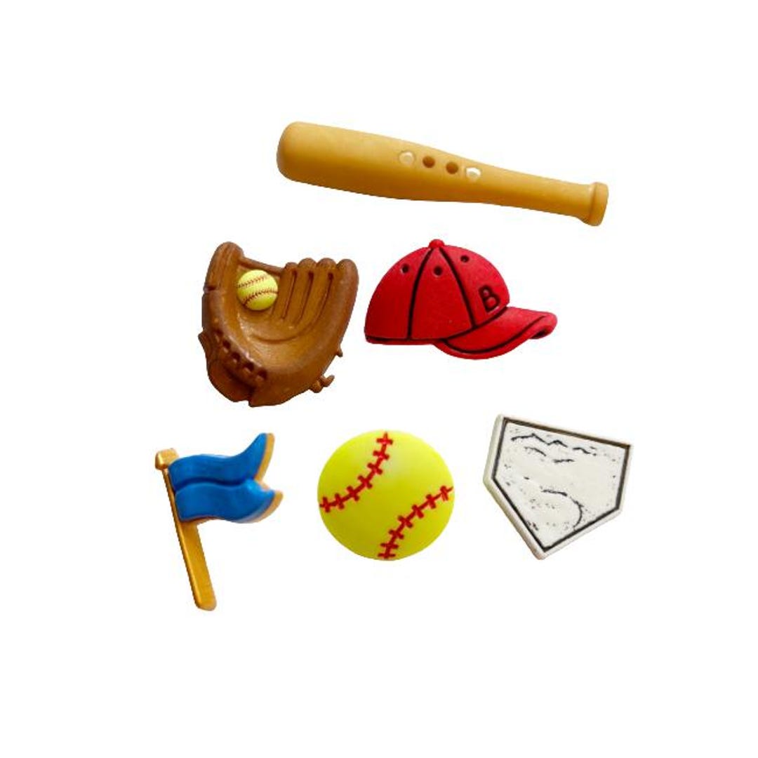 NEW Softball Buttons Galore Collection Set of 6 Shank Back Buttons Flat ...
