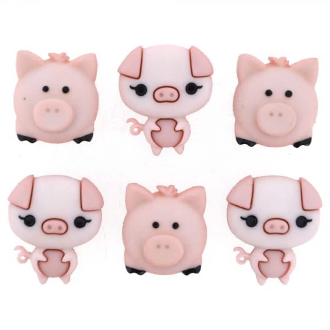 Pig Pen Buttons Collection Set of 6 Shank Flat Back Choice Piggly ...