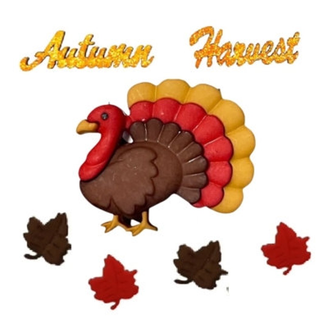 Thanksgiving Buttons Collection Autumn Harvest Set of 7 Turkey Leaves ...