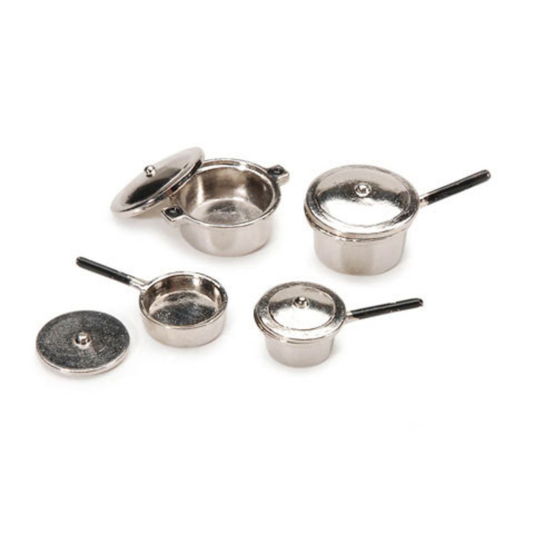 Miniature Stovetop Cookware Collection Silver Set 8 Dollhouse Kitchen ...