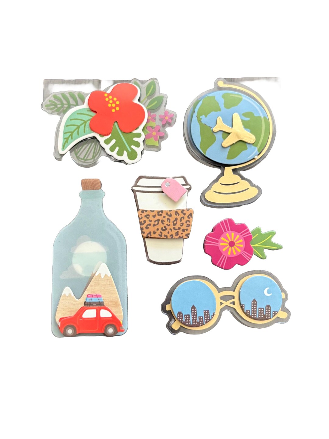 SALE Adventure Travel Stickers 3D Collection Set of 6 Adhesive Handmade ...