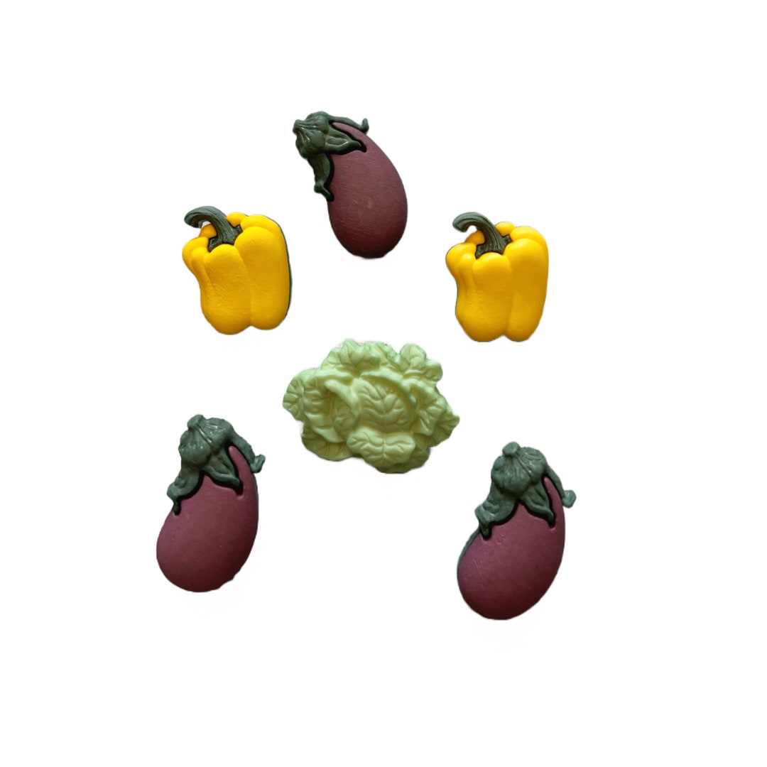 NEW Fresh Produce Vegetable Button Collection Set of 6 Shank Back ...