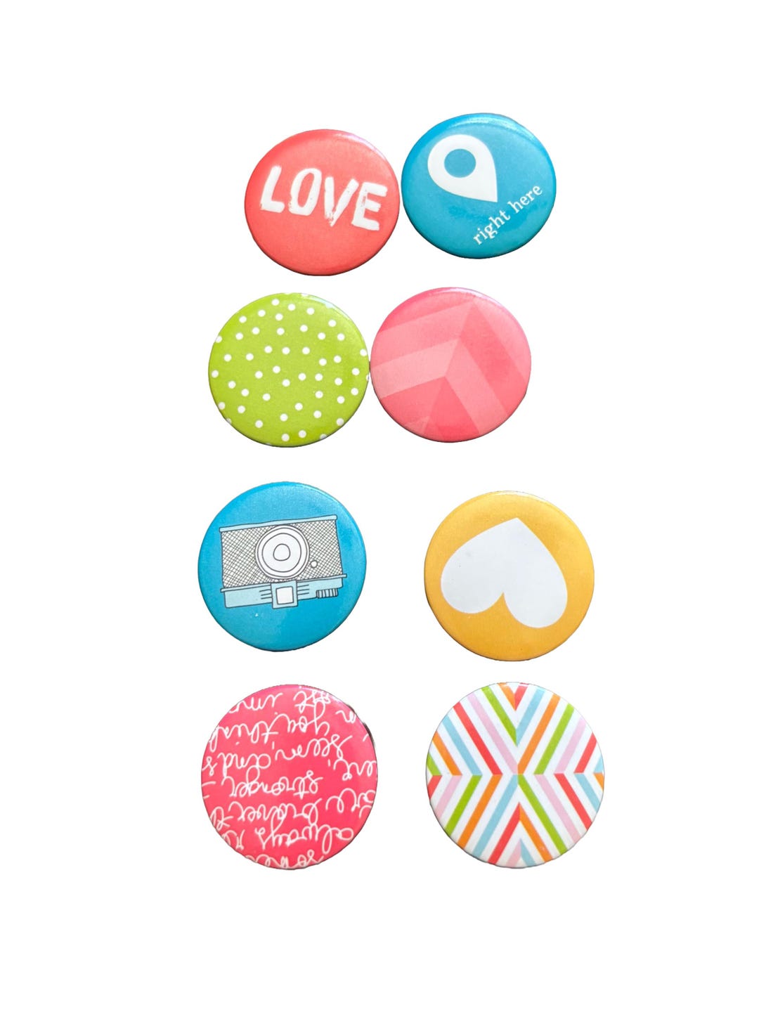 Patterned Love Round Adhesive Stickers Camera, Heart, Polka Dot ...