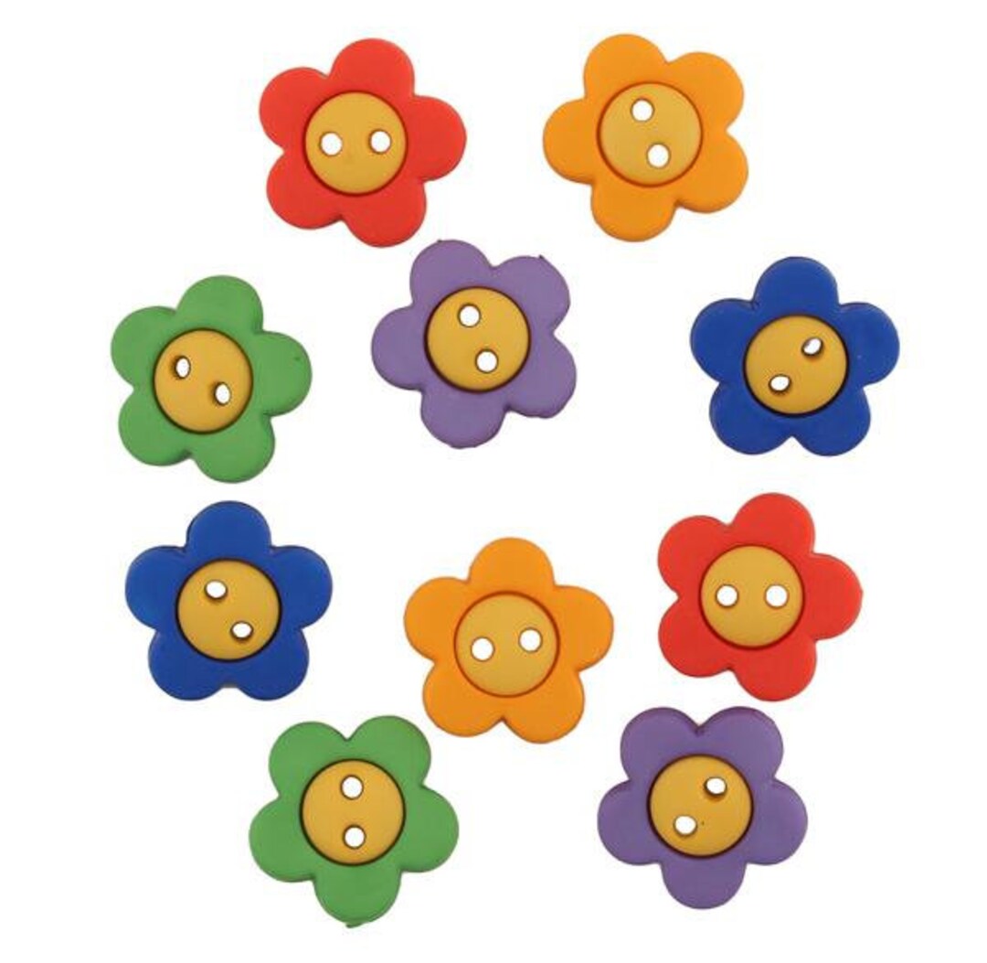 Primary Flower Buttons Galore Collection Set of 10 Two Hole Sew Thru ...