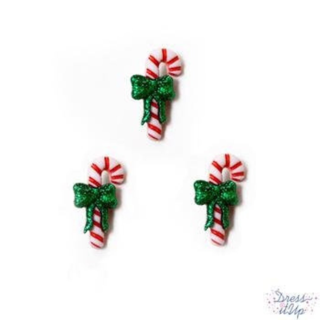 Candy Cane Buttons Glitter Bow Shank Back Candy Striped Xmas Jesse ...