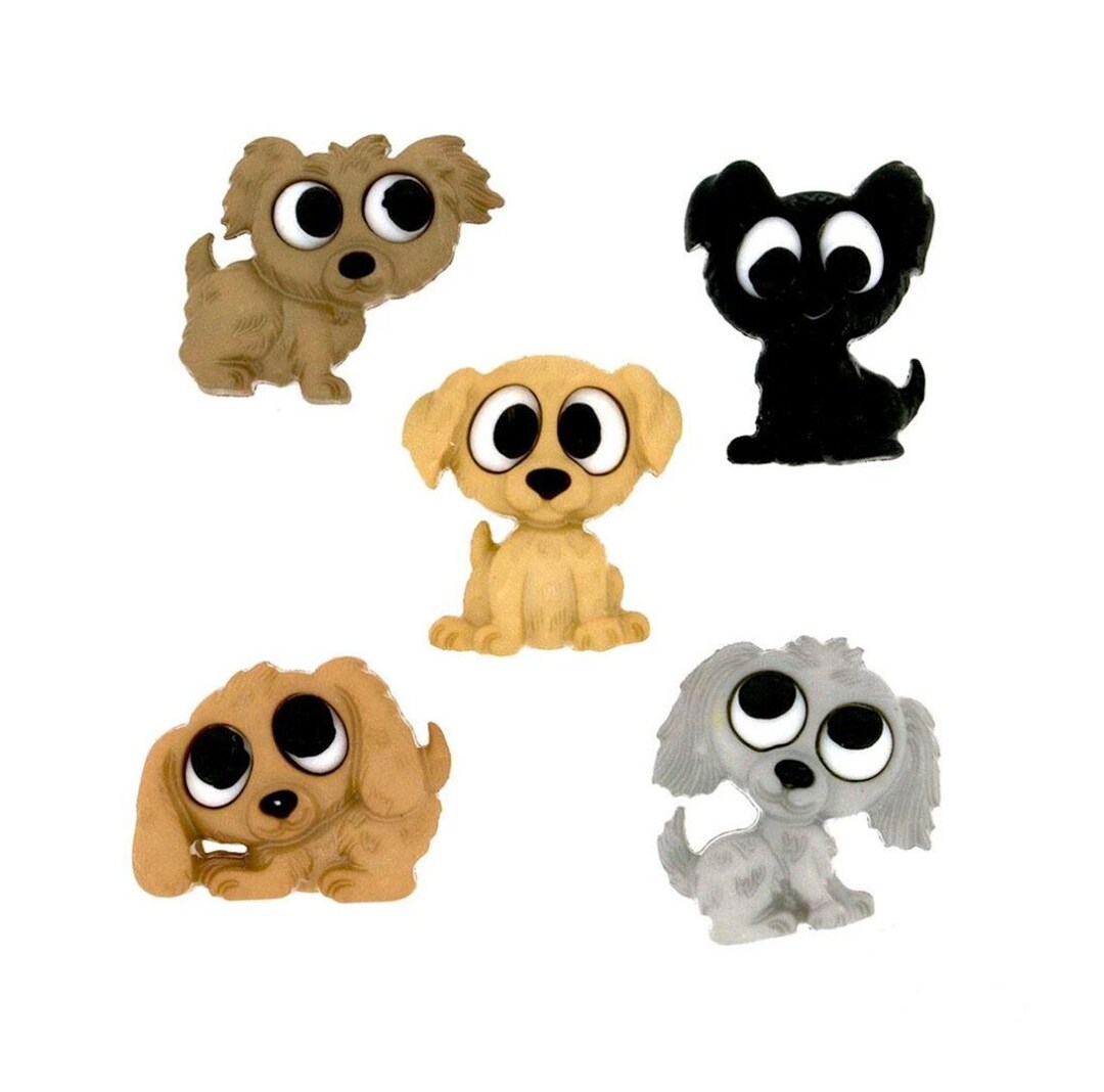 Dogs Buttons Collection Playful Puppies Set of 5 Shank Back Jesse James ...