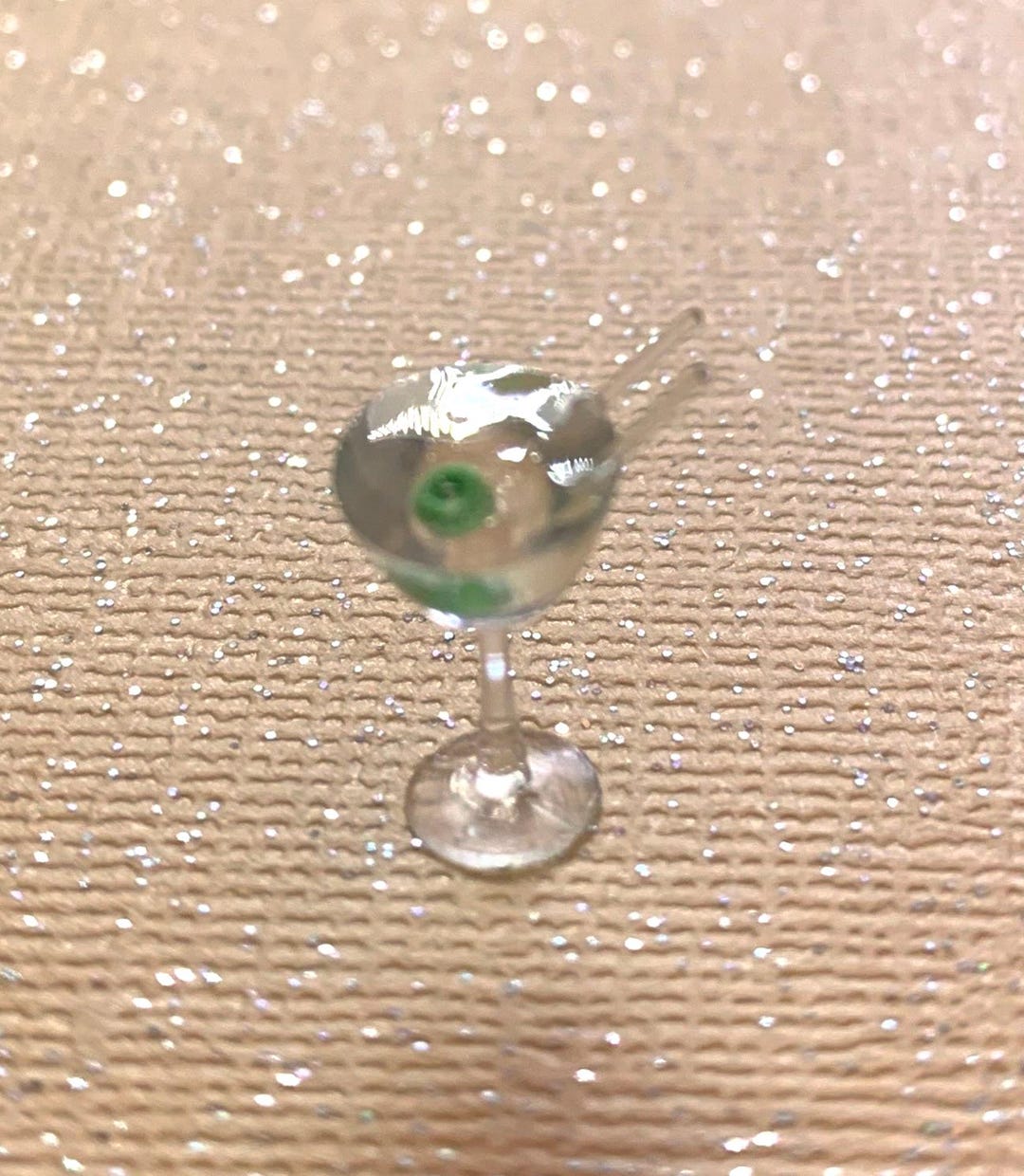 Miniature Martini Cocktail Glass With Olive Dollhouse Food Kitchen Home ...