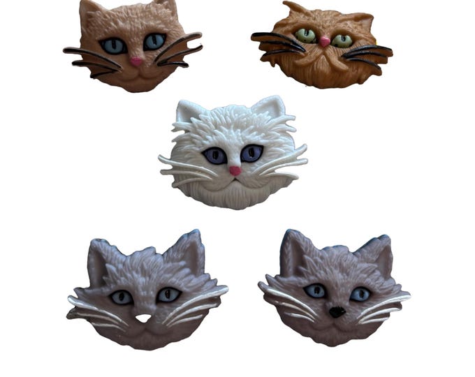 Fuzzy Felines Cat Buttons Collection Set of 5 Shank Back Jesse James ...