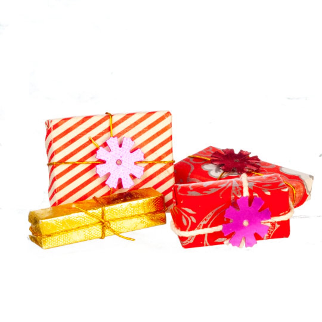 NEW Miniature Wrapped Presents Gifts Set of 4 Dollhouse Birthday Home ...