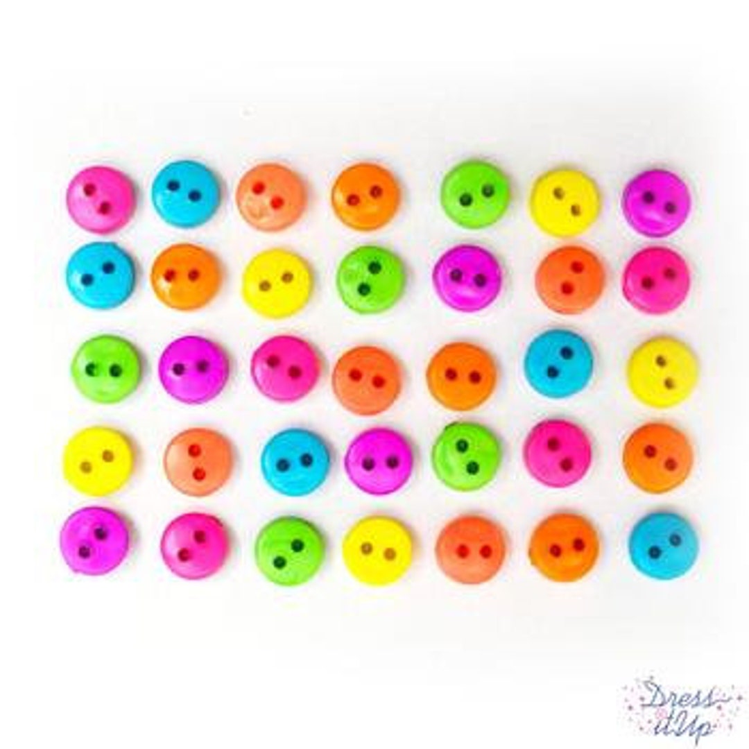 6MM Mini Round Buttons Collection NEON 1/4" Sold by Weight Tiny Two ...