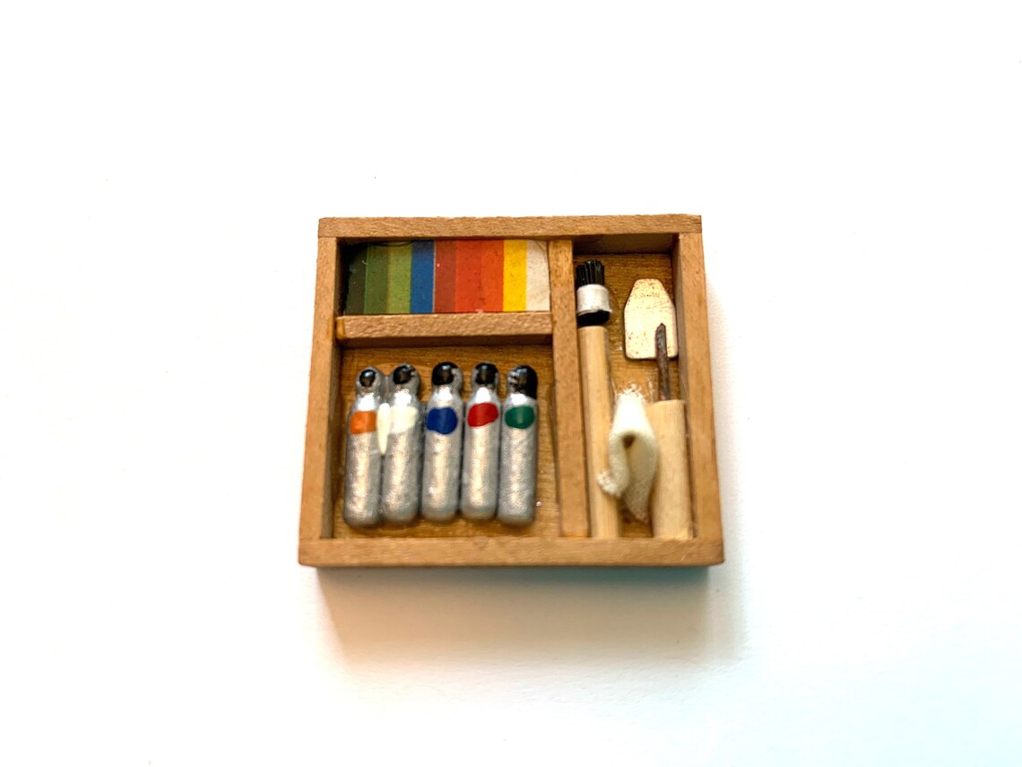Miniature Art Set Dollhouse Home Decor Miniatures Wood Box | Etsy