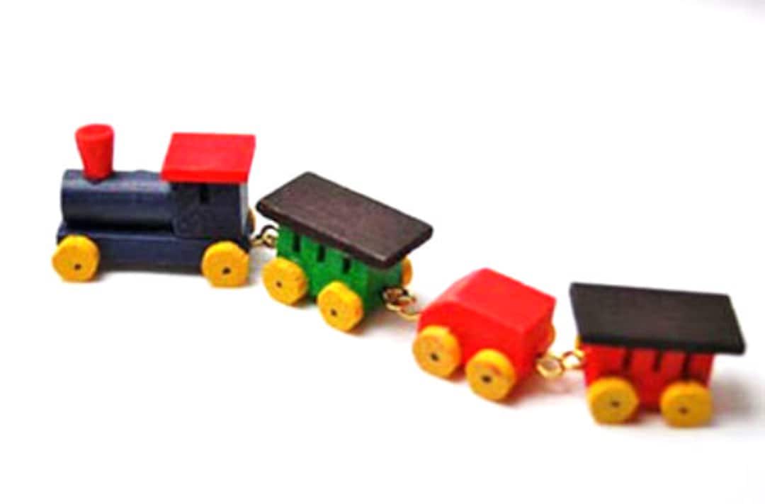 Miniature Toy Wood Train Collection Set of 4 Dollhouse Holiday Home ...