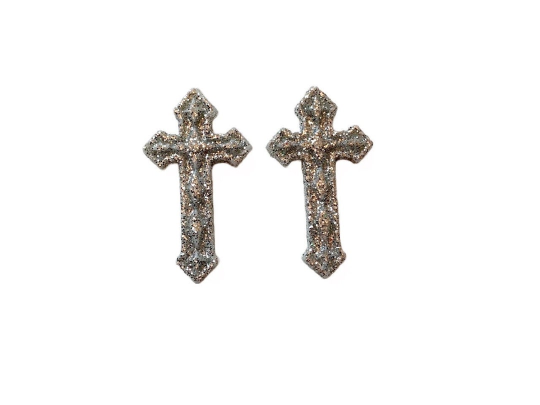 Glitter Silver Cross Embellishments Crosses Flat Back Craft Supply by ...