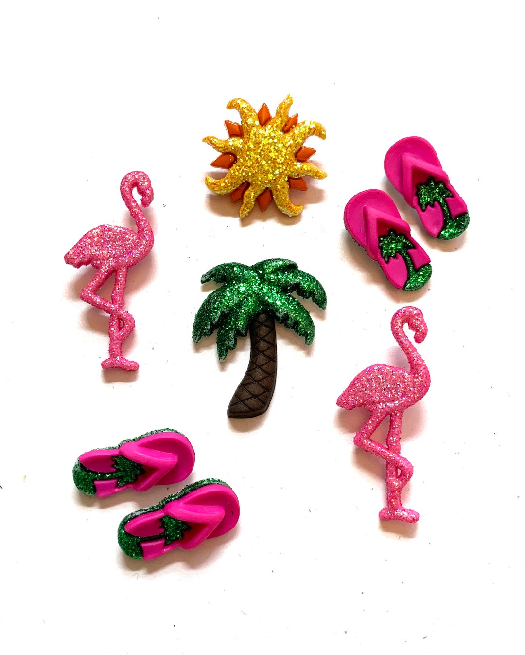 Glitter Beach Buttons Collection Set of 8 Shank & Flat Back Palm Tree Summer Bliss Jesse James ...