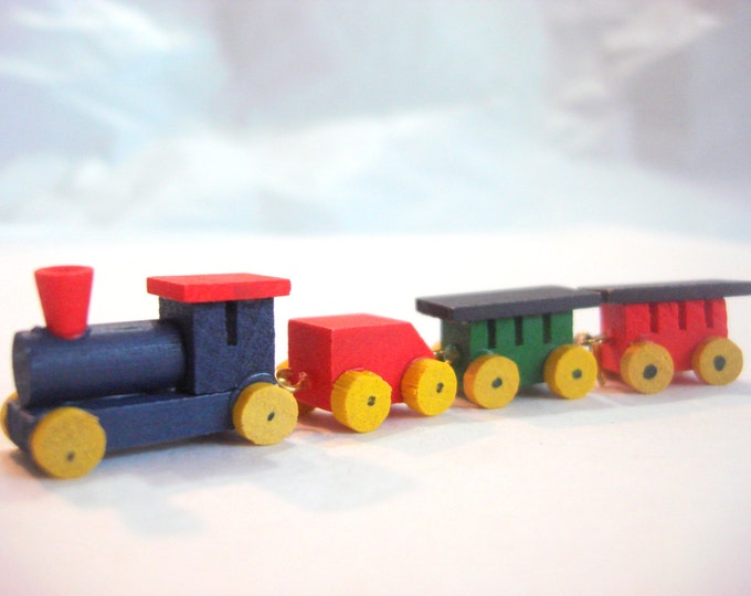 Miniature Toy Wood Train Collection Set of 4 Dollhouse Holiday - Etsy