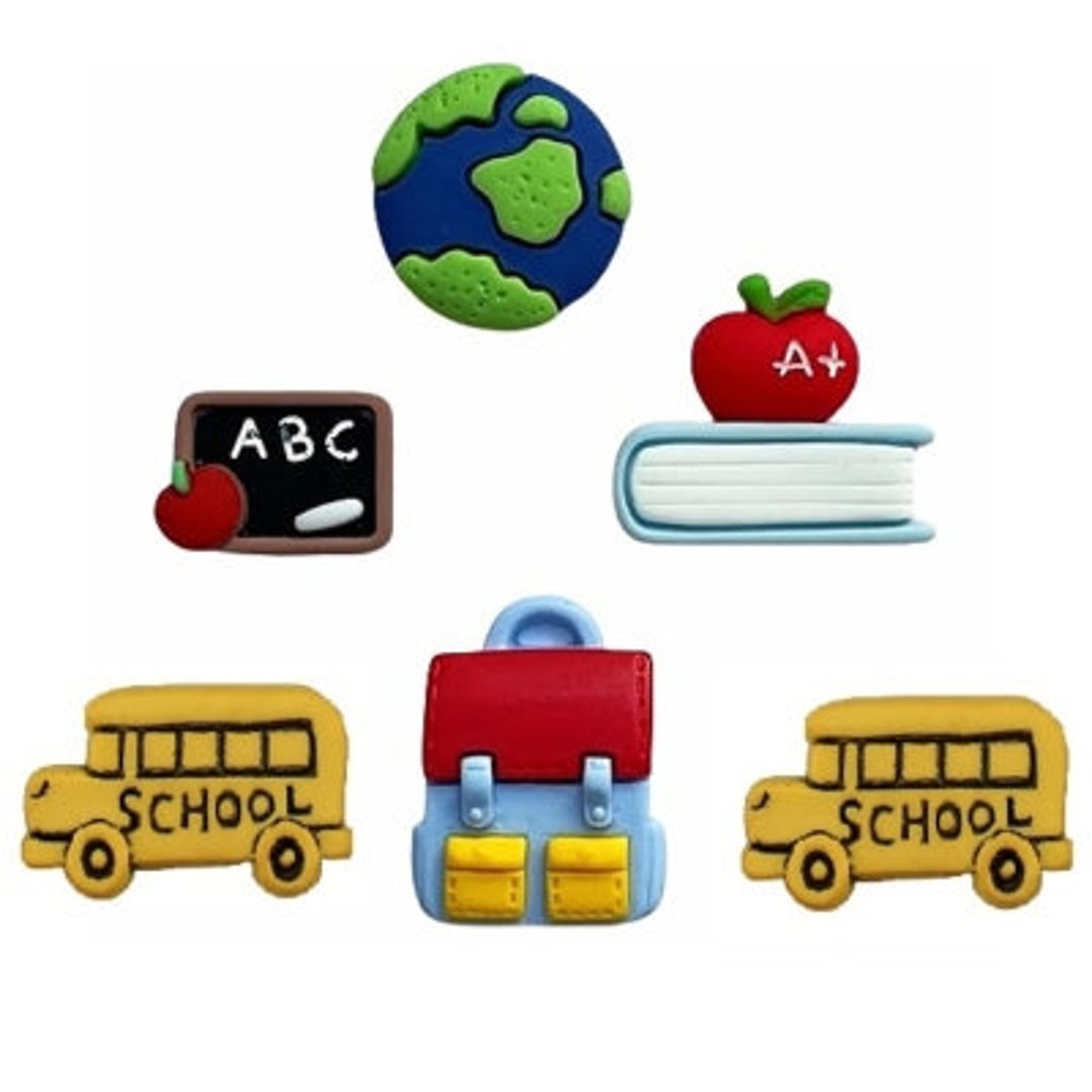 School Days Collection Set of 6 Button and Flatback Embellishment Class ...