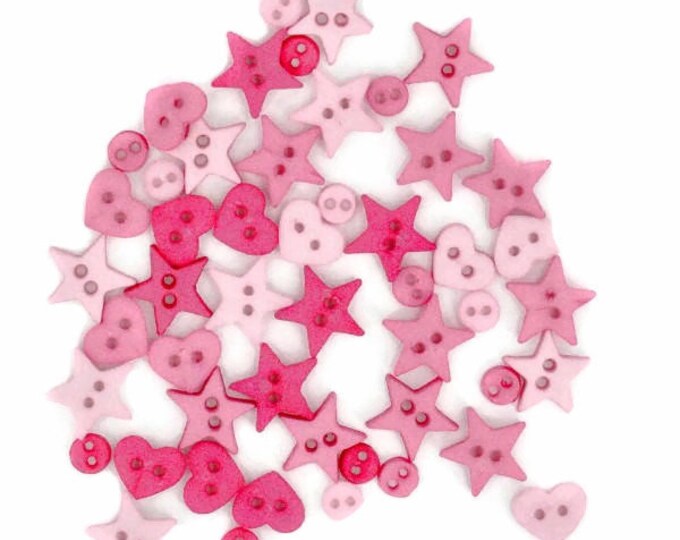 6MM Micro Mini Shapes HOT PINK Buttons Collection 1/4" Stars & Hearts ...