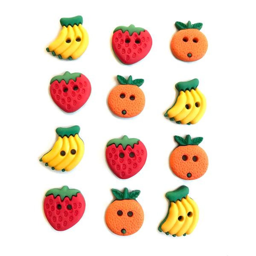 Mini Summer Fruit Buttons Galore Collection Set of 12 Two Hole Sew Thru ...