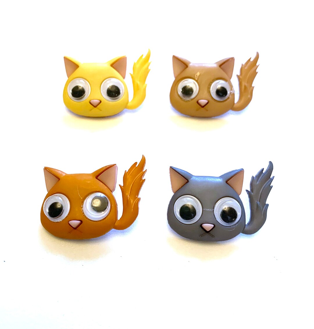 Cat Lover Buttons Collection Kute Kittens Google Eyed Set of 4 Shank ...