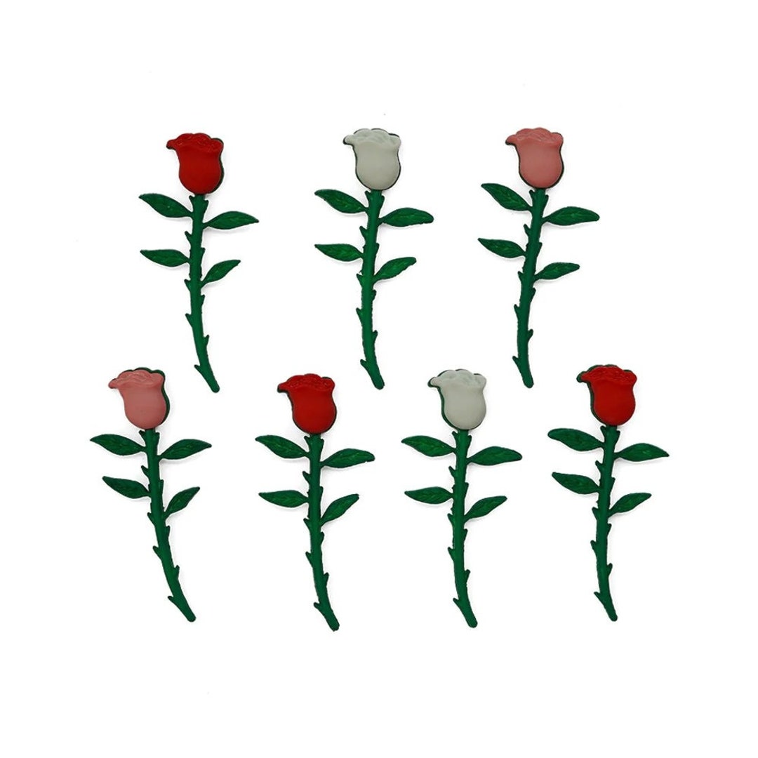Long Stem Rose Buttons Galore Collection Red White Pink Shank Flatback ...