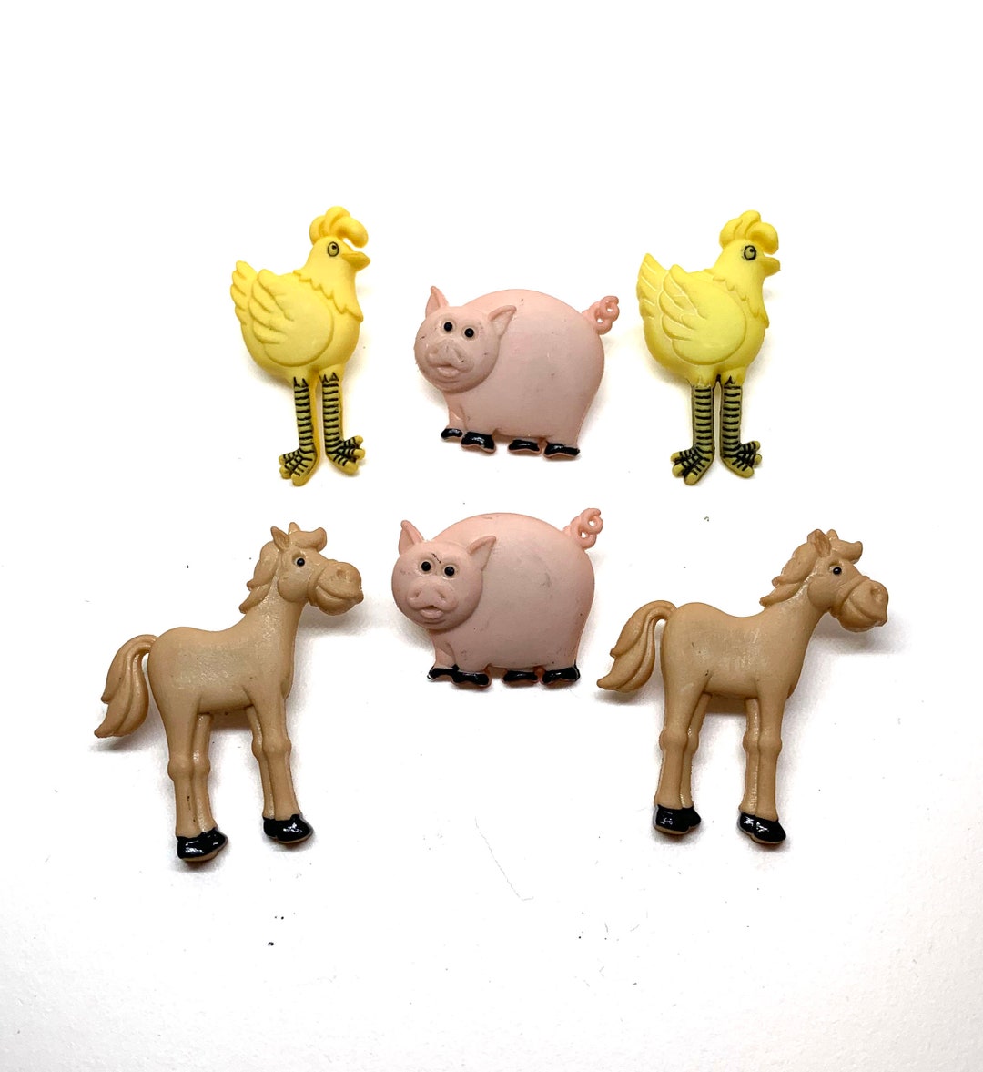 Farm Animal Buttons Collection Shank Flat Back Choice Set of 6 Funny ...