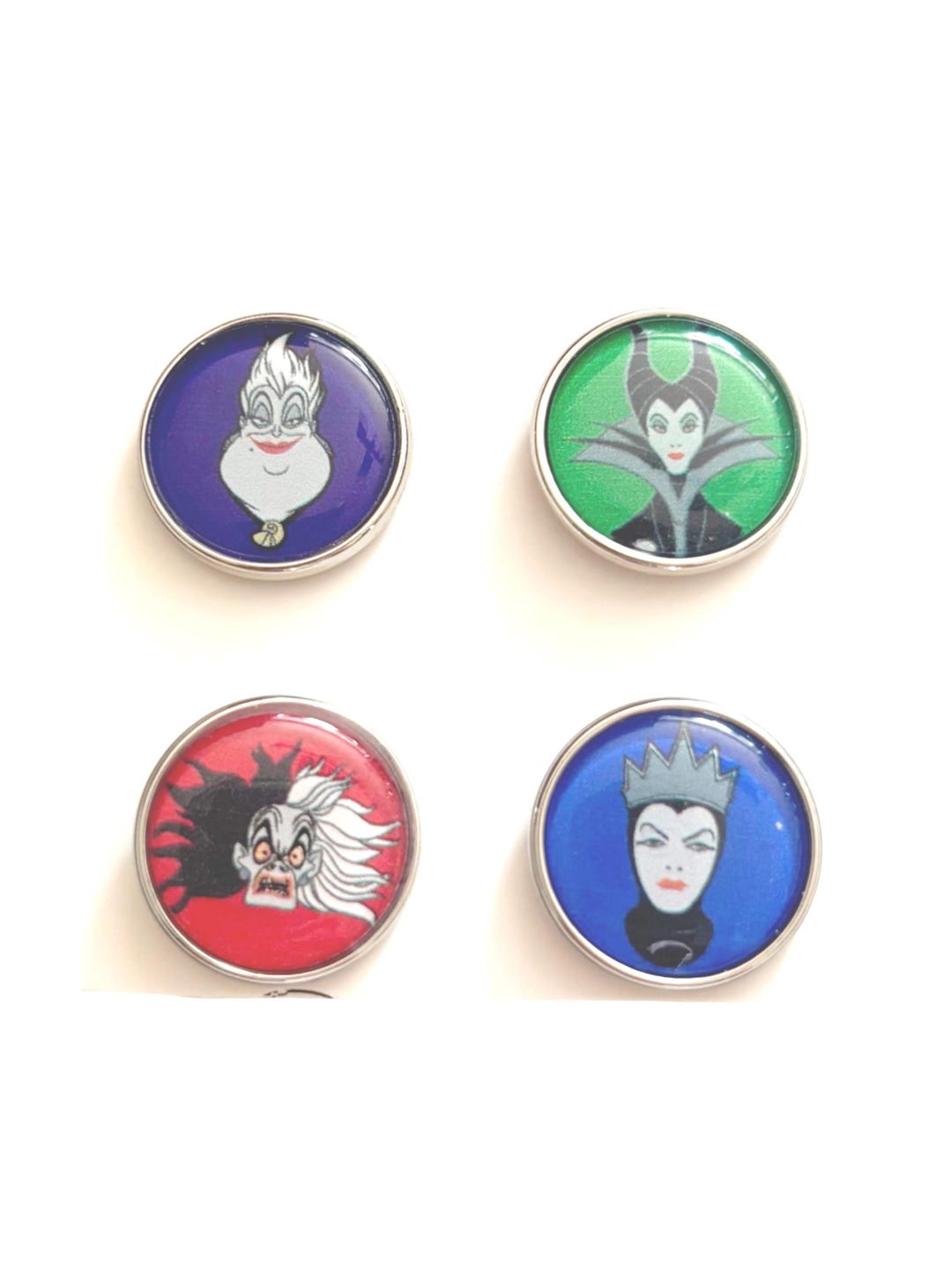 Round Disney Villains Buttons Collection Metal Set of 4 Shank Back ...