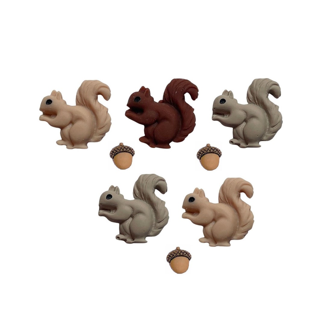 Squirrel Outing Collection Set of 8 Acorn Shank Buttons & Squirrel Flatback Embellishments Craft ...