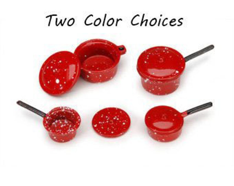 Miniature Pots Pans & Lids Color Choice Set of 8 Spatter Ware | Etsy