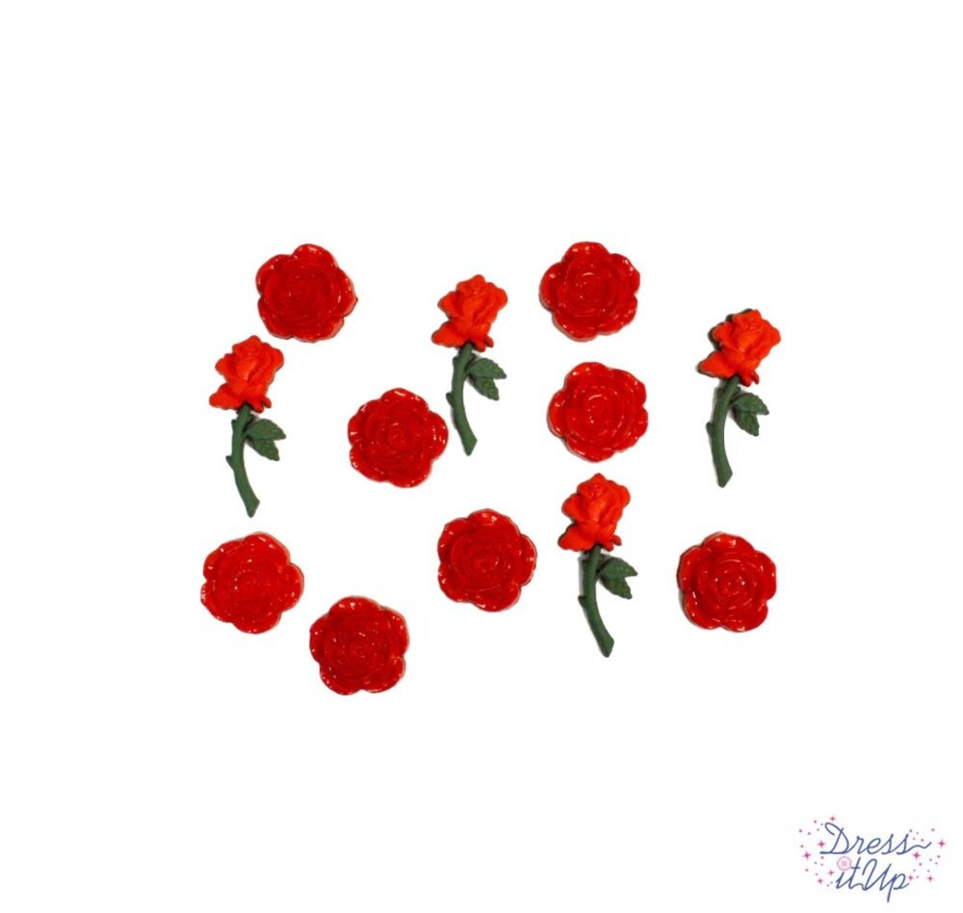 Red Rose Collection Set of 12 Shank Button & Flat Back Embellishment ...