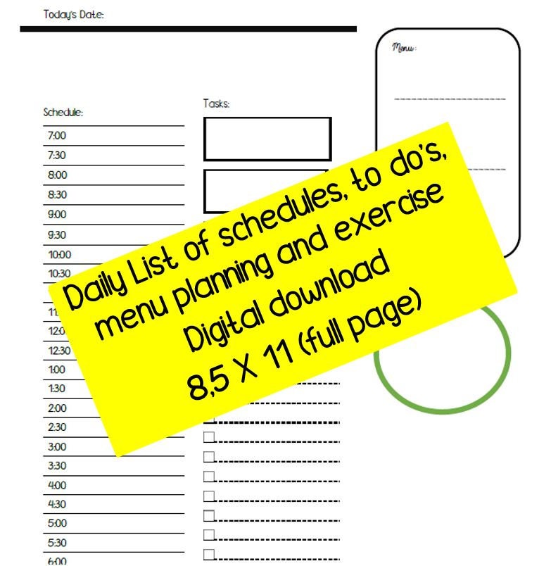 Daily Planner Page Full Size 8.5 X 11 - Etsy