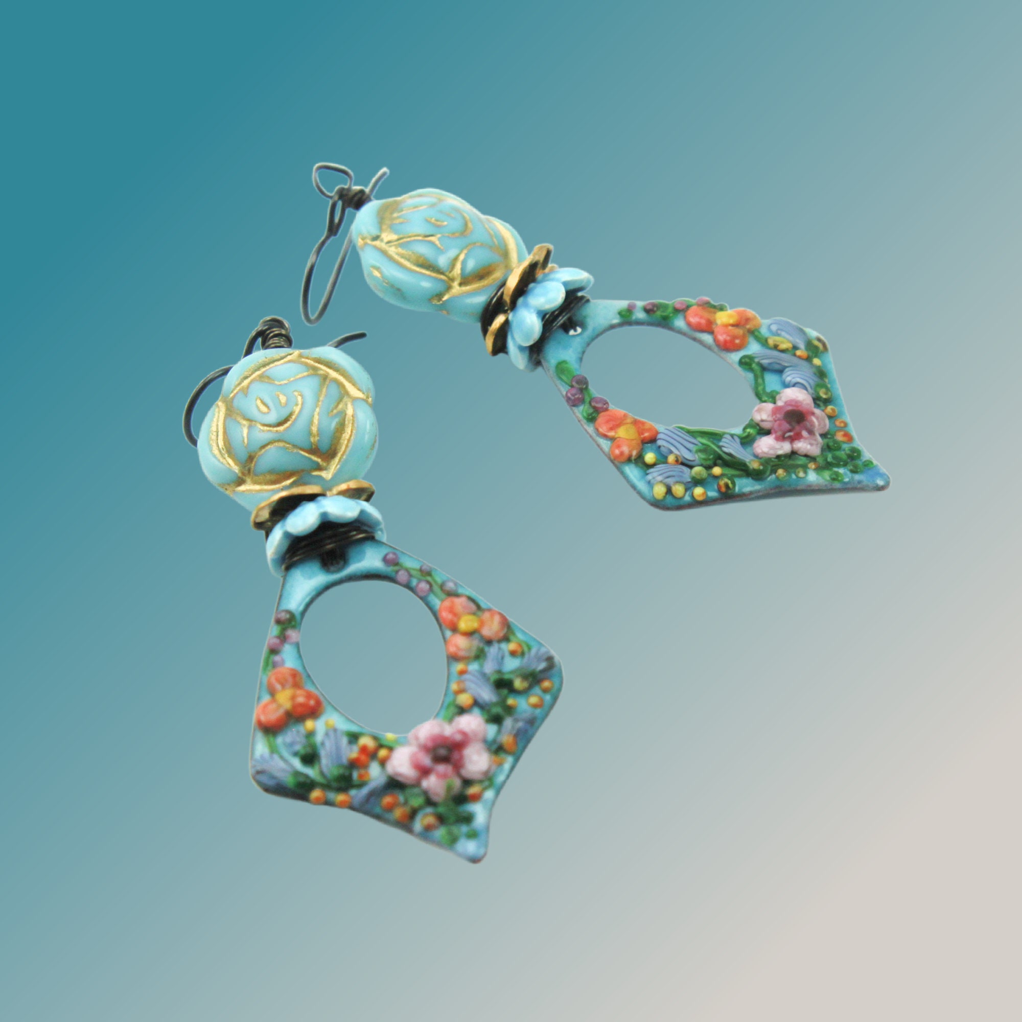 1729 Boho Pink Floral Glass Enameled Earrings Pink - Etsy
