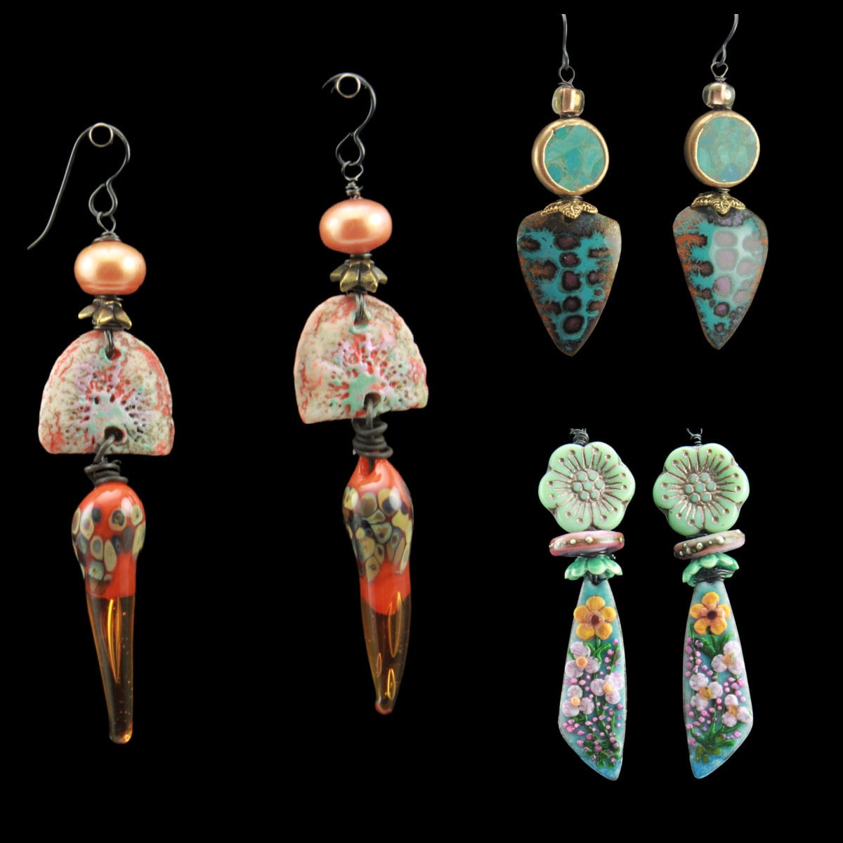 1729 Boho Pink Floral Glass Enameled Earrings Pink - Etsy