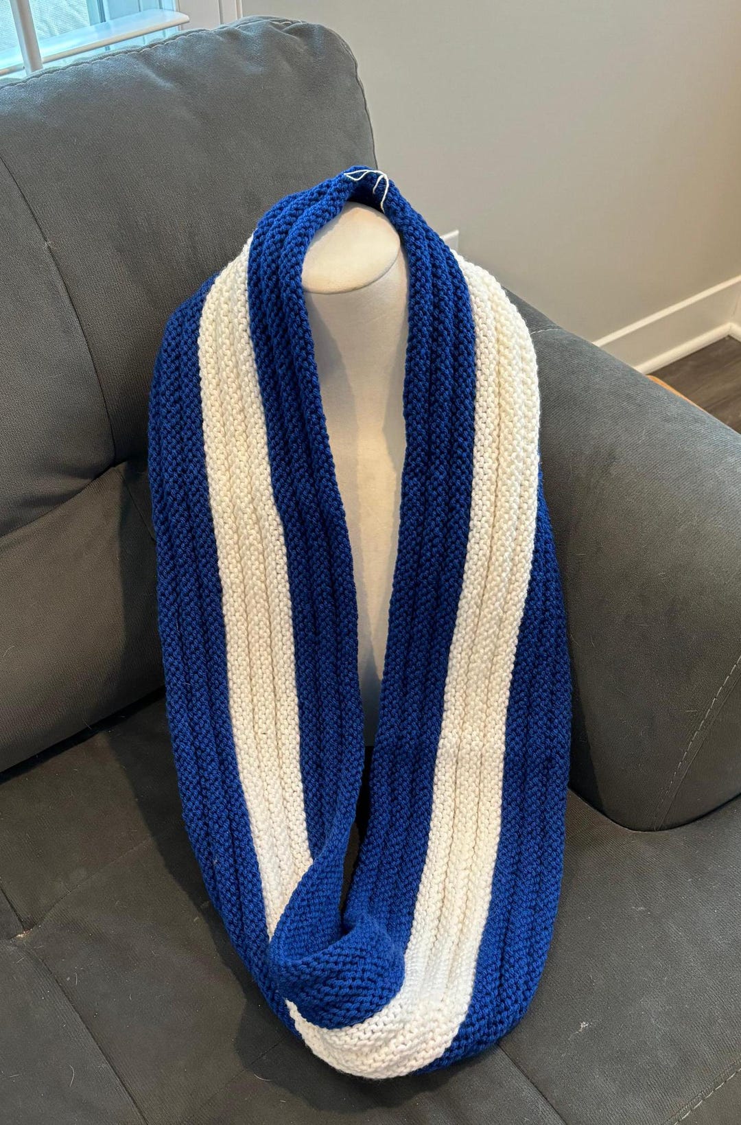 Garter Stitch Cowl in Royal Blue and White - Etsy
