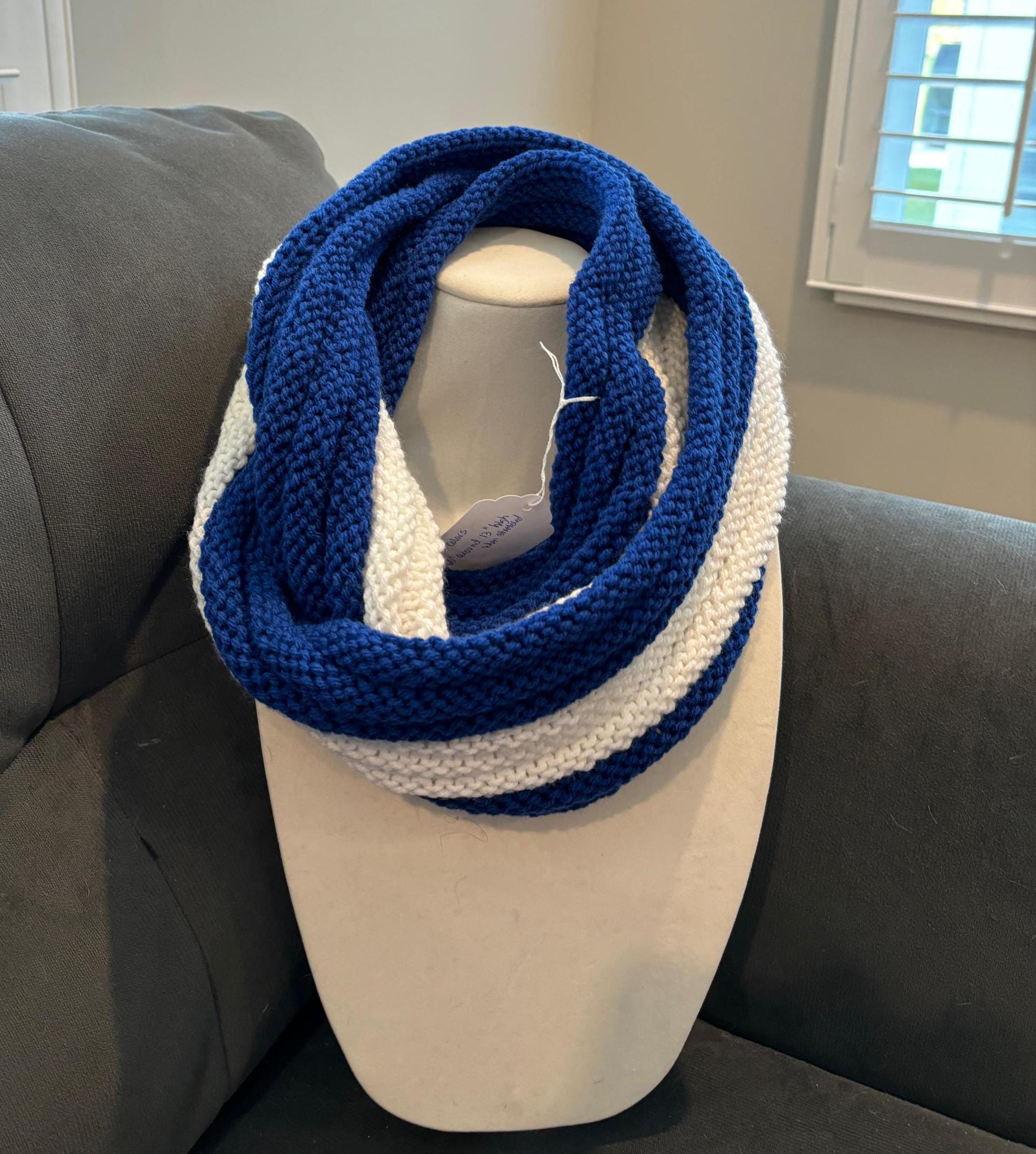 Garter Stitch Cowl in Royal Blue and White - Etsy