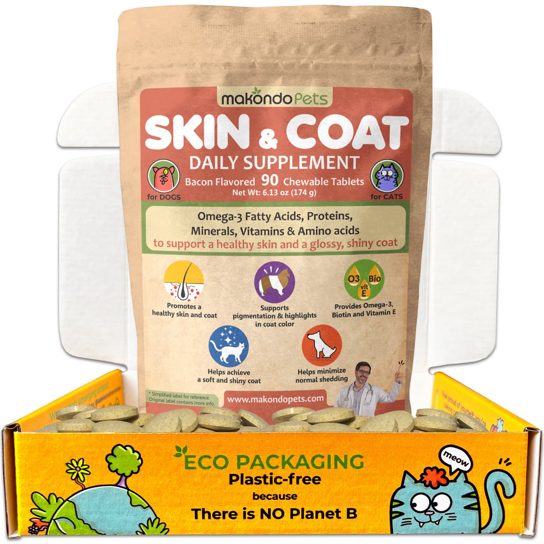 Omega 3 Skin and Coat Supplement for Dogs and Cats - Bacon Flavor, 90 ...