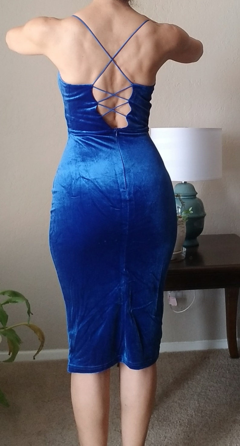 Elegant Blue Velvet Sexy Club Party Dress Small GC - Etsy