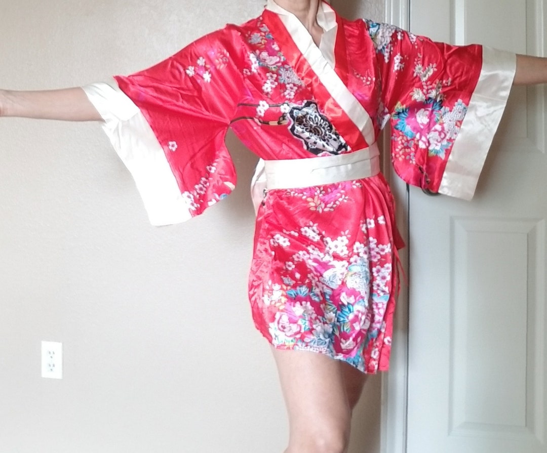 Kimono Short Red Robe Cover up Lingerie Sleepwear M G3 - Etsy
