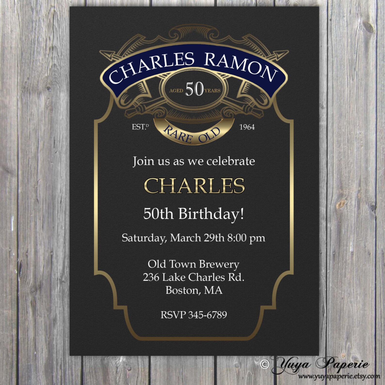 50th 60th 70th Whiskey Label Birthday Invite Adult Birthday Etsy