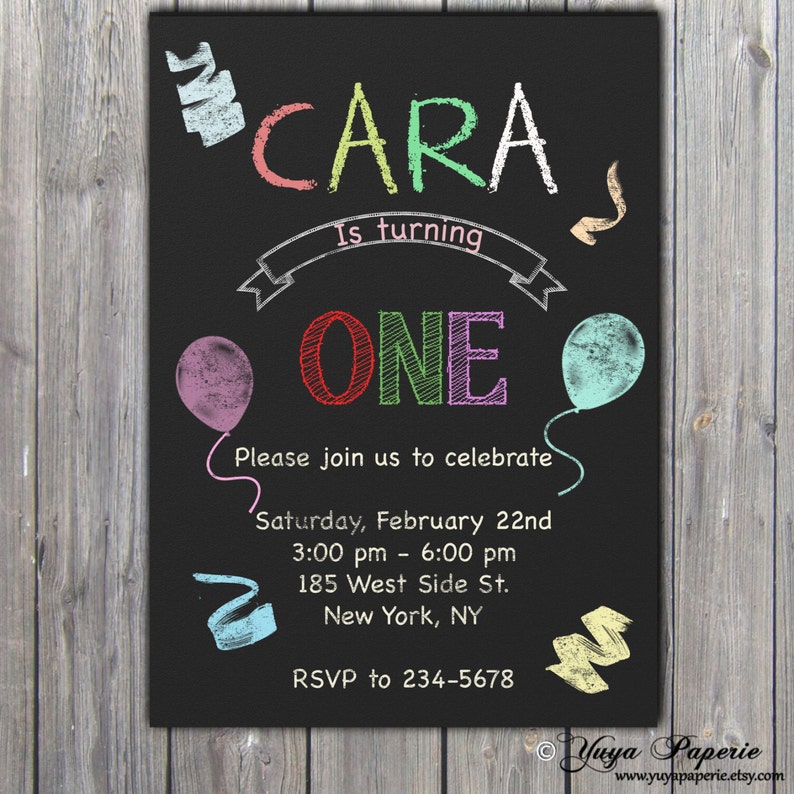 Chalkboard Birthday Invitation One Year Old Invitation Adult Etsy