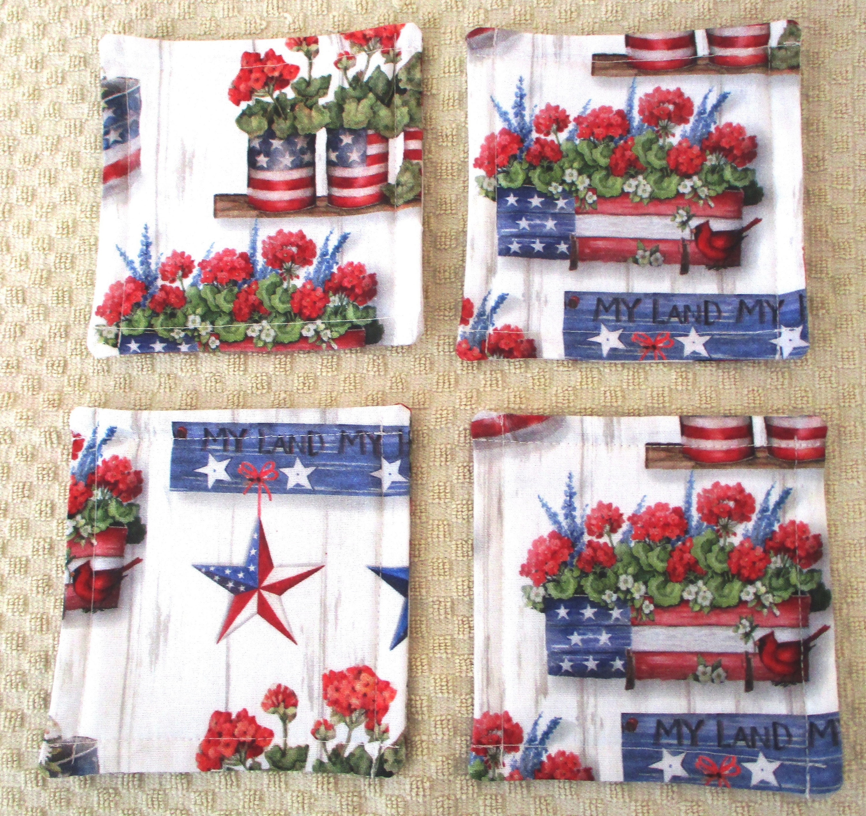 COASTER Set~patriotic~4th of July~designs Vary~fabric~reversible ...