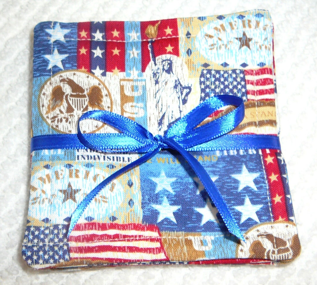 COASTER Sets~"patriotic~4th of July"~fabric~set of 4~washable ...