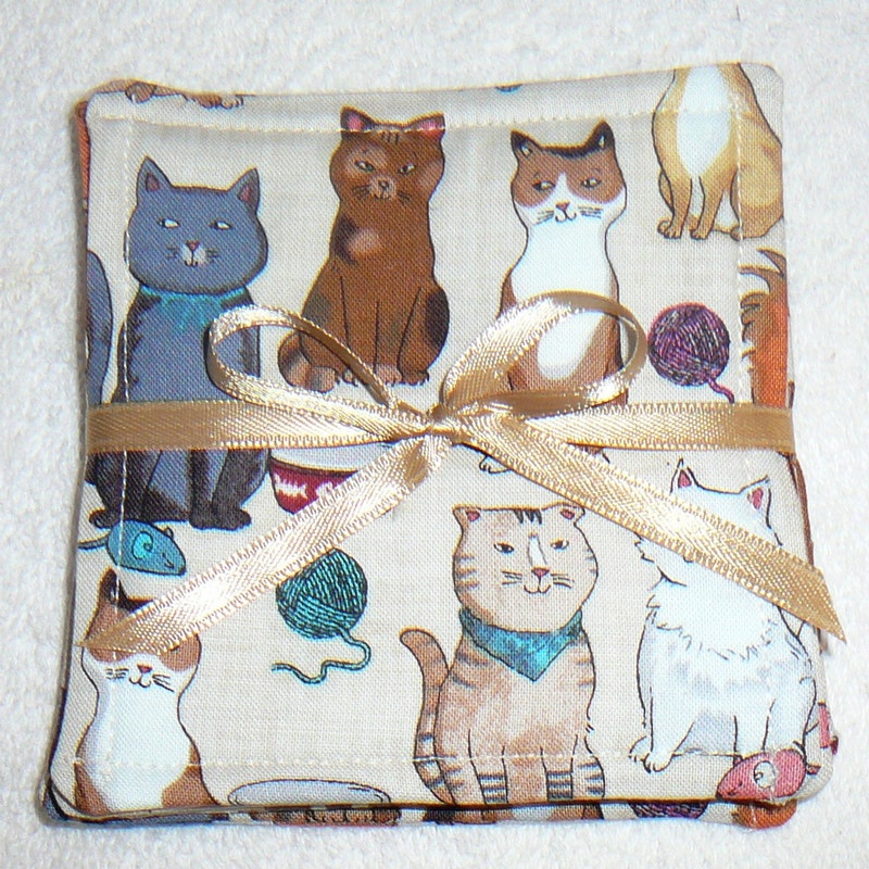 Fabric Cat Coasters - Etsy