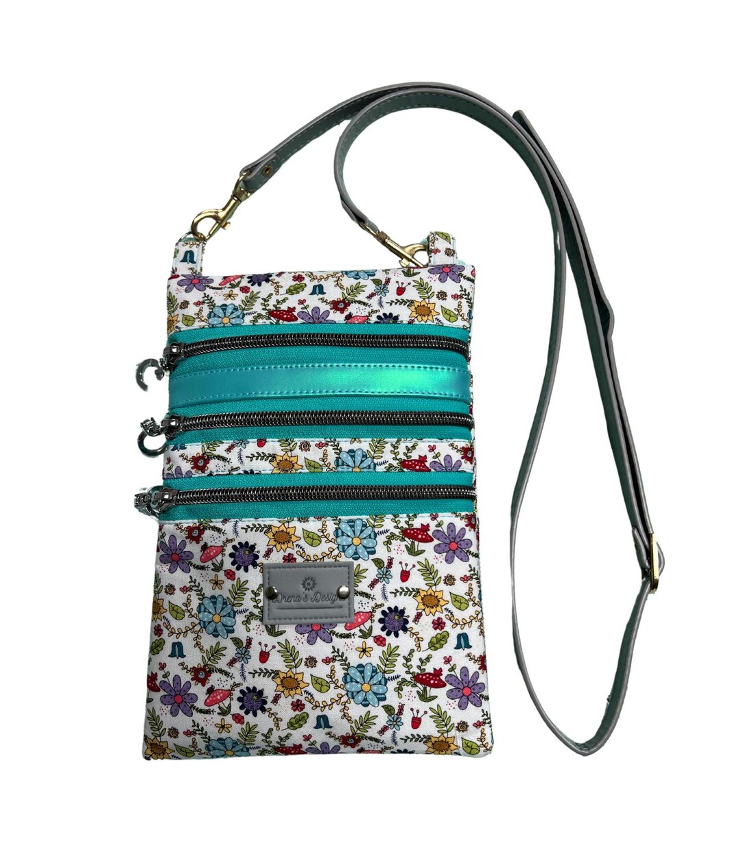 Triple Zip Crossbody Bag-made With Flowered Themed Fabric - Etsy