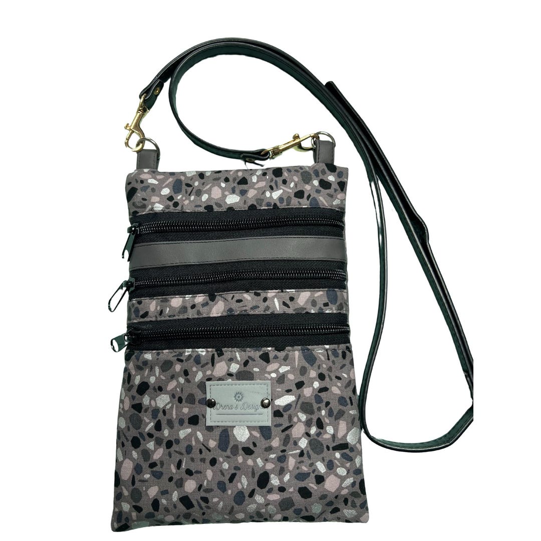 Triple Zip Crossbody Bag-made With Gray Jewelled Fabric - Etsy