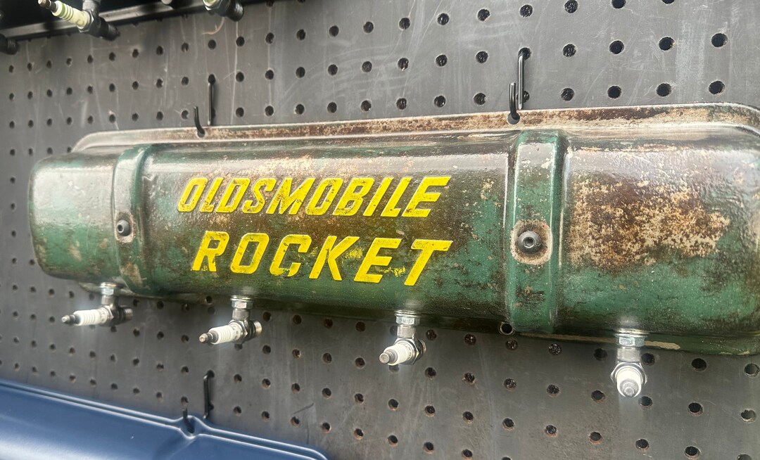 Repurposed Vintage Rocket 330 Valve Cover Spark Plug Hat Rack Coat Rack ...
