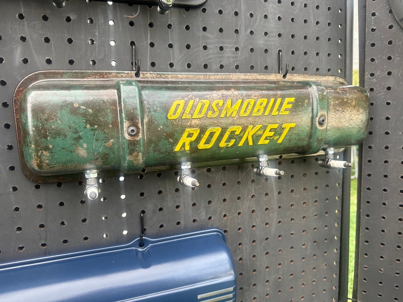 Repurposed Vintage Rocket 330 Valve Cover Spark Plug Hat Rack Coat Rack ...